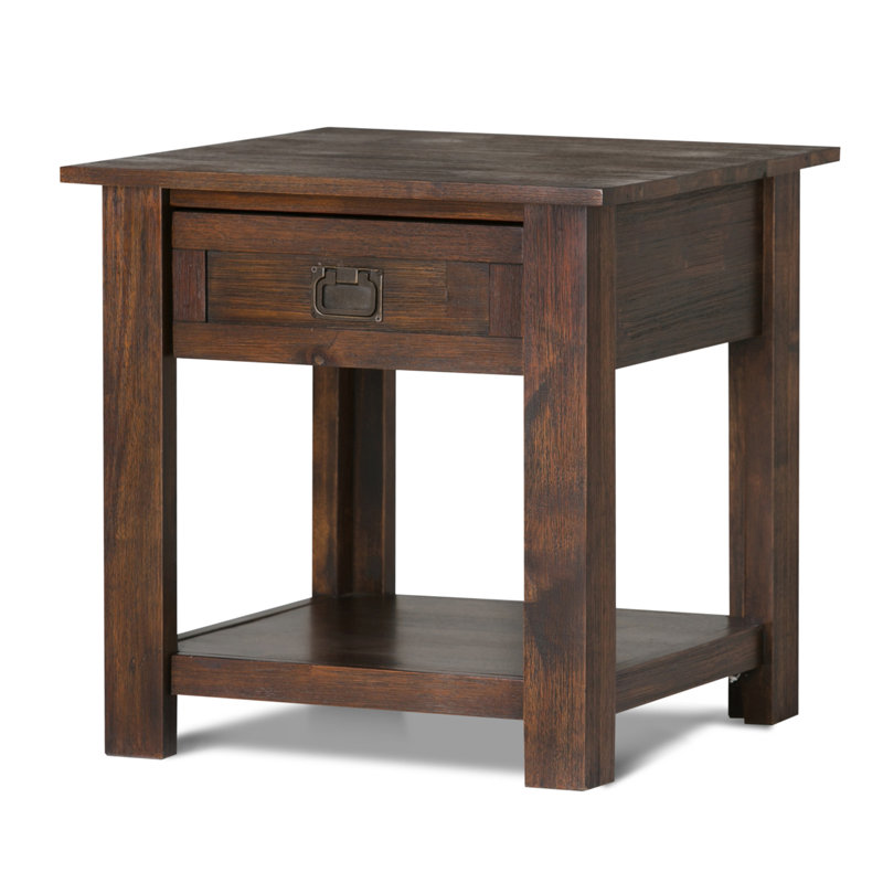 Monroe Solid Wood End Table with Storage Charcoal brown